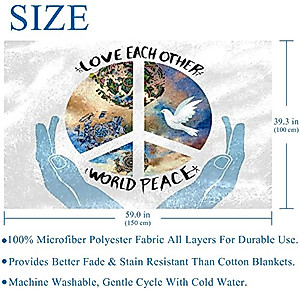 Peace Symbol and Dove Prints Soft Warm Cozy Blanket Throw for Bed Couch Sofa Picnic Camping Beach, 150×100cm
