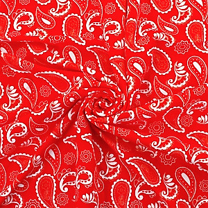 Red Paisley Bandana DBP Fabric - Double Brushed Polyester 4 Way Stretch - 1 Yard
