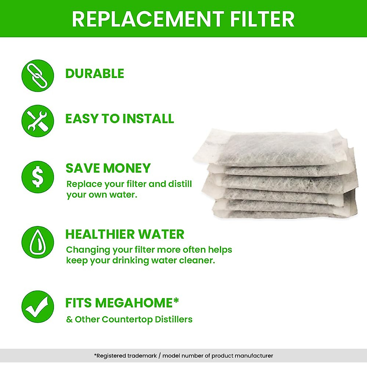 Green Piece® Activated Charcoal Water Filter Replacements - 24 Filters - Perfect For Most Countertop Water Distillers