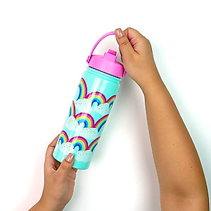 Yoobi Rainbow Sprinkles Stainless Steel Water Bottle – 18 oz w/Spill-Proof Lid Straw – Dishwasher Safe Adult Water Bottle, Kids Water Bottle – BPA & PVC-Free Leak Proof (Mint Rainbow Sprinkles)