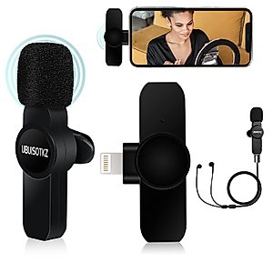 UBUISOTKZ Wireless Lavalier Microphone Compatible with Lightning Cable,iPhone,iPad–Wireless Microphone with 3 Level Noise Reduction &Real Time Monitor Function for TikTok, Vlogging