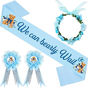Capoda Bear Theme We Can Bearly Wait Baby Shower Decorations Mom to Be Sash Dad to Be Pin and Flower Crown Headband for Baby Shower Gender Reveal Party Sash for Boys and Girls Pregnancy Props Gifts