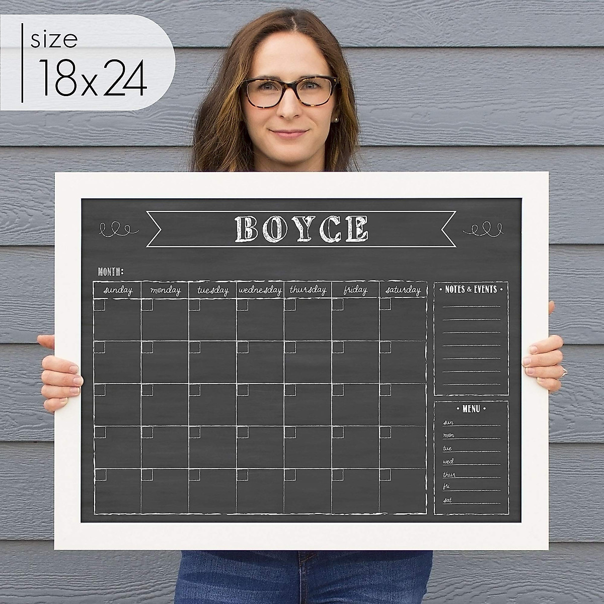 Dry Erase Chalkboard Calendar, Reusable 18x24 or 24x36 Customized Dry Erase Wall Calendar, Chalkboard Calendar, Family Framed Calendar, 2023 calendar planner, Family Command Center