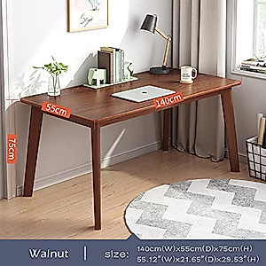 IOTXY Simple Wooden Writing Desk - Freestanding Modern PC Laptop Computer Workbench with Solid Wood Legs for Home Office, TV Table, Music Live Desk, Walnut