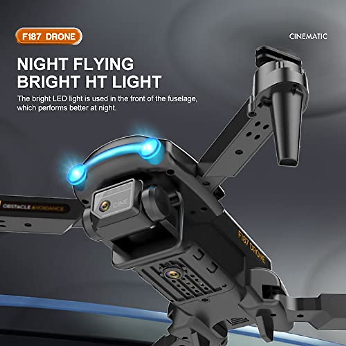 F187 Foldable Drone with Dual 1080p HD Camera, Mini Remote Control Quadcopter with LED Lights, WiFi FPV Real-Time Transmission, Auto Return, Follow Me, Headless Mode, 3D Flips, with Batteries (Black)
