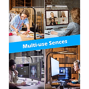 KPBOTL 24W Double Head Architect Desk Lamp for Home Office, Ultra Wide 30.9'' Eye-Caring Auto Dimming Desk Light with Adapter, Super Bright Table Lamp with Flexible Gooseneck,5 Colors,10 Brightness