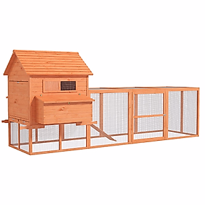 PawHut 145" Chicken Coop Large Chicken House Rabbit Hutch Wooden Poultry Cage Pen Garden & Backyard with Run & Inner Hen House Space