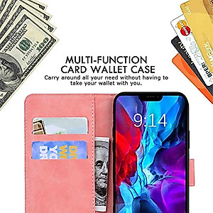 NATUMAX Phone Cover Wallet Folio Case for Oppo REALME 7 PRO, Premium PU Leather Slim Fit Cover for REALME 7 PRO, 2 Card Slots, Horizontal Viewing Stand, Nice case, Pink