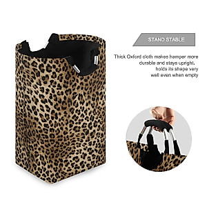 CaTaKu Leopard Brown Collapsible Laundry Baskets, Dirty Clothes Hampers for Laundry, Cheetah Print Large Hamper with Handles, Laundry Room Organization and Storage