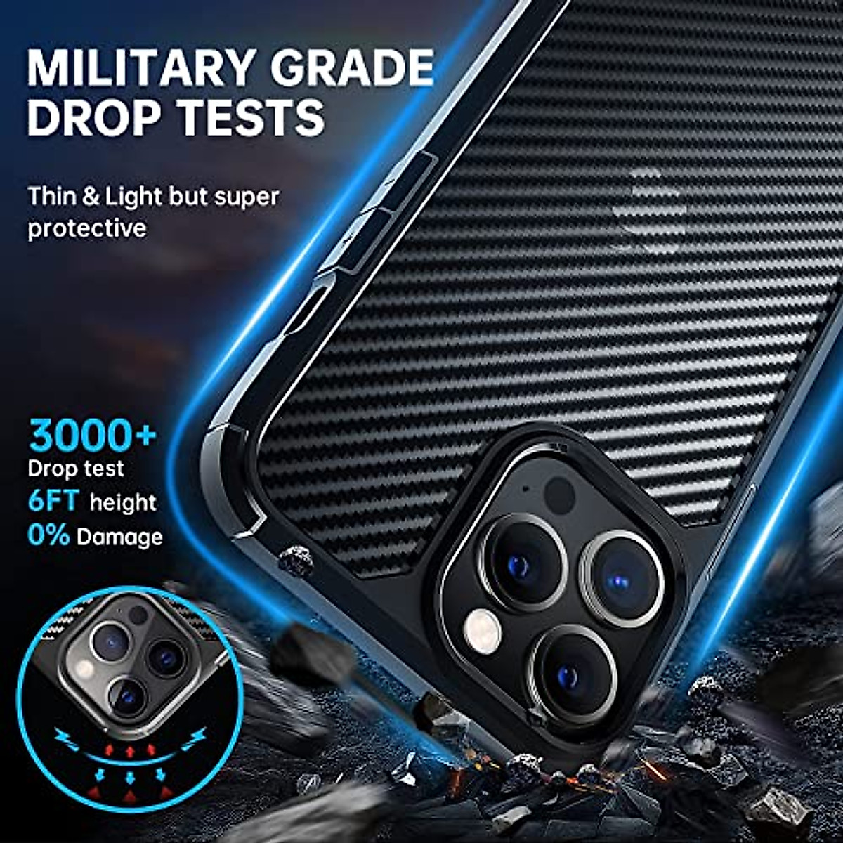 Facbiny Compatible with iPhone 13 Pro Max Case, Carbon Fiber Series [Military Grade Drop Tested], Anti Fingerprints & Scratch, Translucent Slim Fit Shockproof Phone Case 6.7", Black