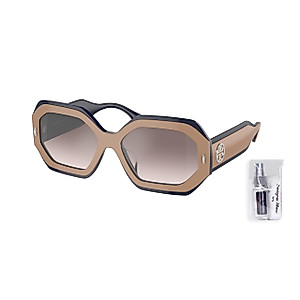 Tory Burch TY7192U 19396I 55MM Navy Beige/Clear Gradient Grey Mirror Silver Hexagonal Sunglasses for Women + BUNDLE With Deisgner iWear Complimentary Eyewear Kit