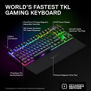 SteelSeries Apex Pro TKL HyperMagnetic Gaming Keyboard - World's Fastest Keyboard - Adjustable Actuation - Esports Tenkeyless - OLED Screen - RGB - PBT Keycaps - USB-C