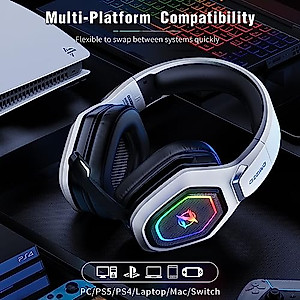 Ozeino Wireless Gaming Headset for PC, PS5, PS4 - Lightspeed USB & Type-C 2.4GHz Ultra Stable Low Latency Gaming Headphones with Flip Microphone, 30-Hr Battery Gamer Headset for Switch, Laptop, Mobile