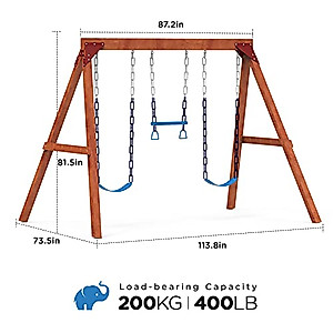 Dolphin Playground DIY Swing Sets for Backyard, Wooden Swing Set Outdoor for Kids with Trapeze Swing Bar and 2 Belt Swings, Heavy Duty Playground Accessories, Suitable for Any Swing Replacements
