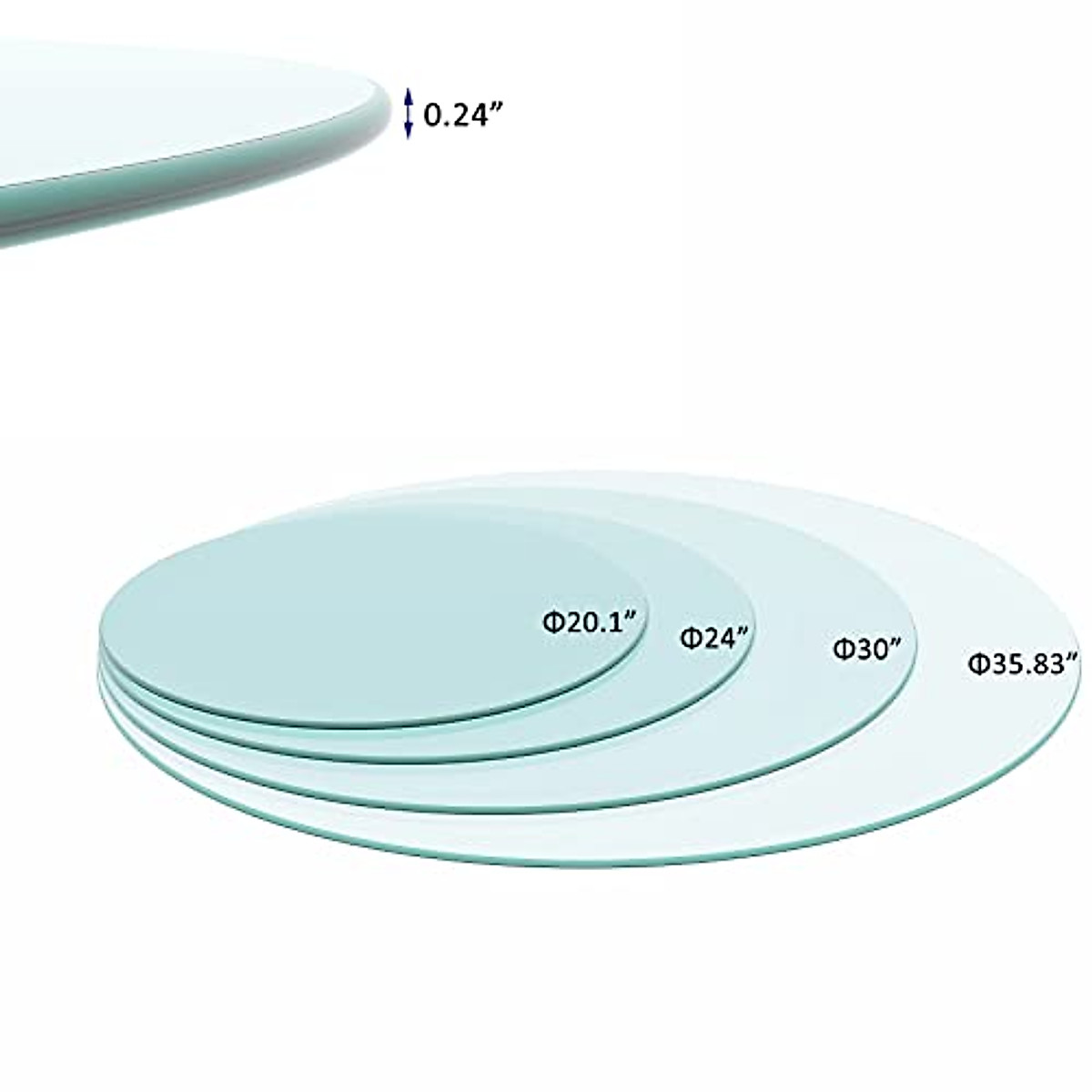 30" Round 1/4" Inch Thick Tempered Glass Table Top - Pencil Polish Edge