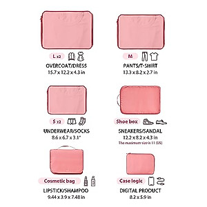 DIMJ Packing Cubes 8 Set, Travel Organizer Bags for Luggage Portable Packing Cubes for Suitcases Organizer Bags Set, Luggage Organizer for Travel Accessories. (Pink)