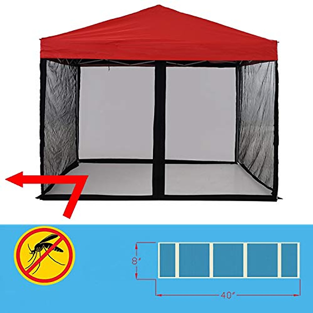 Tappio Mosquito Net with Zipper for Outdoor Camping Mosquito Net DIY Canopy Screen Wall Outdoor Mosquito Net for 10 x 10' Patio Gazebo and Tent (Only Mosquito Net Outdoor Tent Not Including)