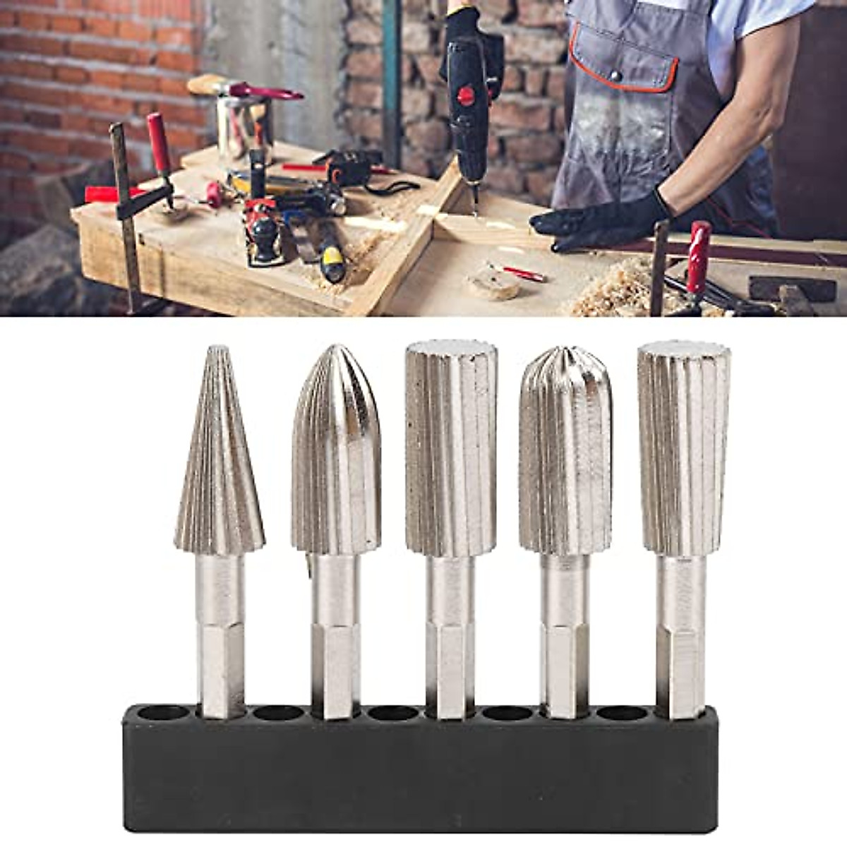 Wisoqu 5Pcs Rotary File Cutting Burrs,14in Hex Shank Double Cut Metal Grinder Drill Bit Set High Speed Steel Rotary File Set,for Carving Polishing