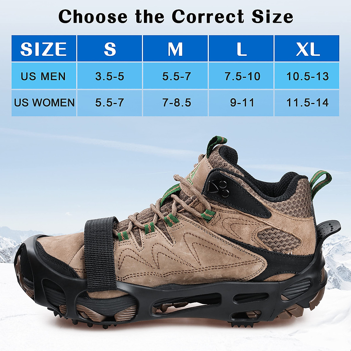 Ice Cleats Snow Traction Cleats Crampons Non Slip Ice Grippers for Shoes and Boots Walking on Snow Ice Winter Ice Traction Cleats Overshoe for Women Men