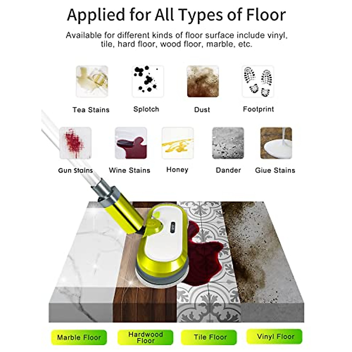 Cordless Electric Mop, Electric Spin Mop with LED Headlight and Water Spray, Up to 60 mins Powerful Floor Cleaner with 300ml Water Tank, Polisher for Hardwood, Tile Floors, Quiet Cleaning & Waxing