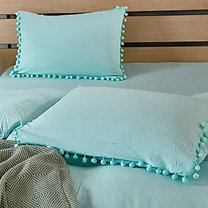 DREFEEL Luxury Quality Stone Washed Microfiber Turquoise Duvet Cover Queen Size 3 Pcs Set (1 Duvet Cover, 2 Pillowcases) - Soft Comforter Cover Quilt Case - Solid Bedding