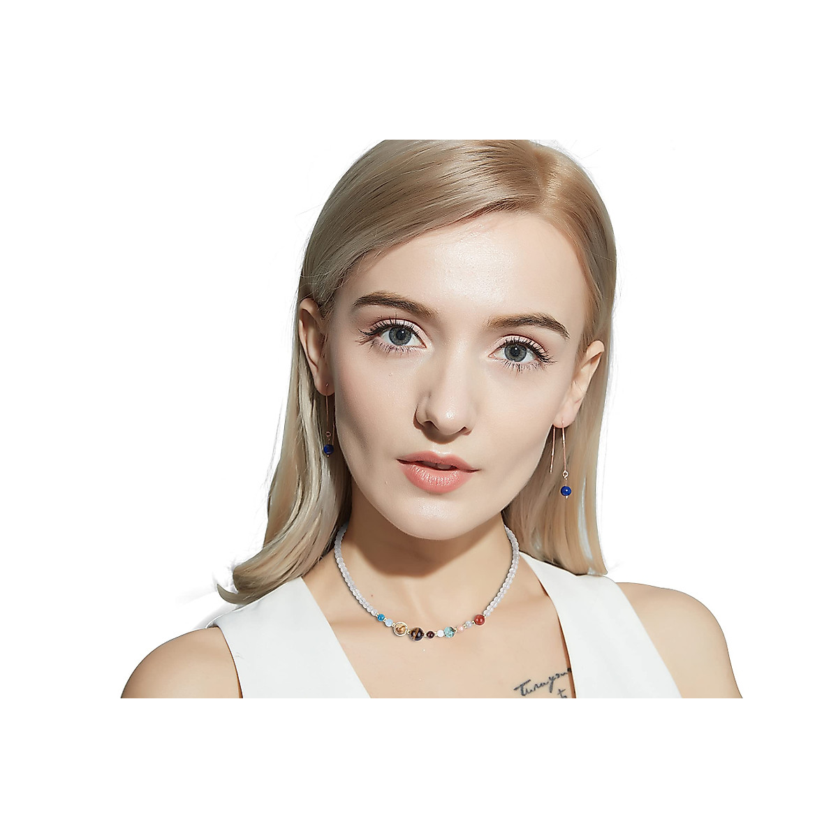 COAI Womens Labradorite Stone Beaded Solar System Necklace