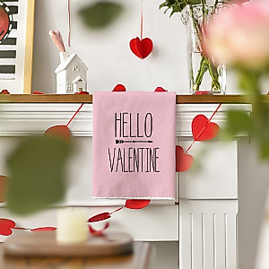 Artoid Mode Pink Stripes Gnomes Happy Valentine Kitchen Towels Dish Towels, 18x26 Inch Seasonal Valentine's Day Decoration Hand Towels Set of 2