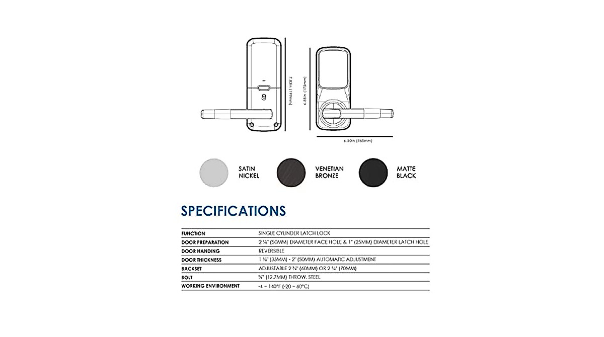 Lockly 6S Bluetooth Smart Lock - Keyless Entry & App Control