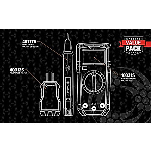 Southwire 10037K Electrical Test Kit with Full-Function Multimeter Non-Contact Voltage Detector and Outlet Tester Includes Test Leads and Batteries,Brown