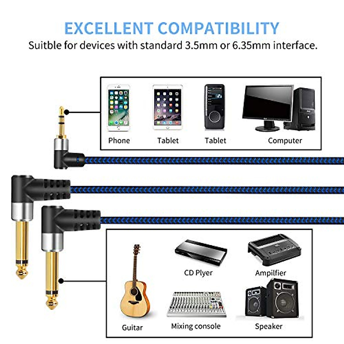 GGMTY 1/8" TRS to Dual 1/4" TS Mono Stereo 6FT Y-Cable Splitter Cord Compatible for Smartphone, iPod,Sound Card,CD Players,Multimedia Speaker,PA Audio and Home Stereo System