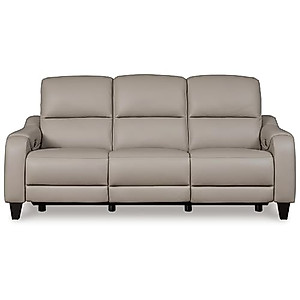 Signature Design by Ashley Mercomatic Casual Leather Match Wall Hugger Power Reclining Sofa with Adjustable Headrest and USB Ports, Light Gray