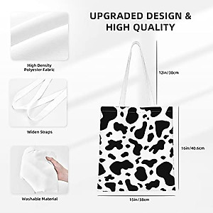 Cow Print Canvas Tote Bag For Women, Reusable Open Book Shopping Bags Aesthetic Tote Handbag Grocery Bags For Women Teacher Mother As Gifts
