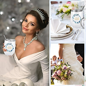 Set of 3 Something Blue Wedding Gift for Bride Blue Flowers Bride Sign 12 oz Stainless Steel Insulated Tumbler with Lids Something Blue Bridal Cosmetic Bag Blue Scrunchies Hair Tie Gifts to Bride