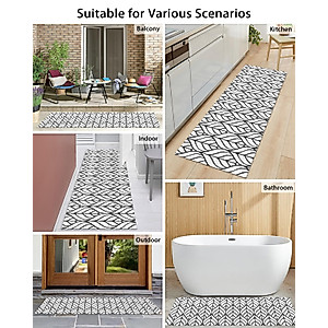 Welcome Mats, Black and White Leaf Tile Pattern Door Mat, Non-Slip Absorbent Large 20x47 Inch Outdoor Indoor Mat Low-Profile Floor Mat Doormat for Entryway/Patio/Garage