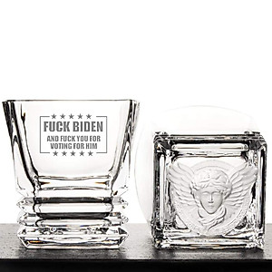 Osci-Fly Anti Biden FK Biden Handmake Ethed Heavy Base Whiskey Crystal Glasses - F You for Voting for Him