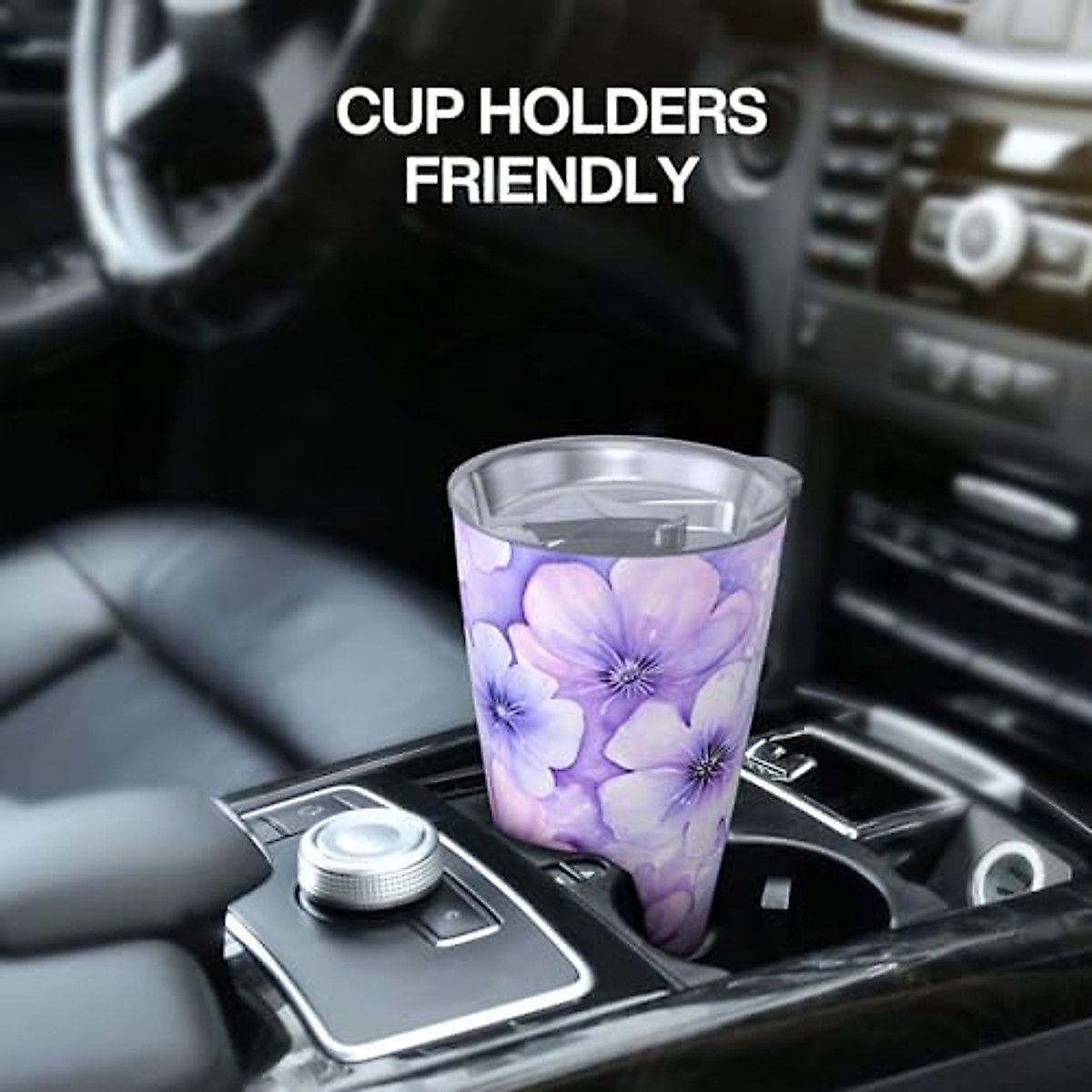 Tangopi Purple Watercolor Flowers 20 oz Tumbler with Lid and Straw Insulated Travel Coffee Mug Reusable Spill Proof Coffee Cups Stainless Steel Water Bottle for Hot and Cold Drinks
