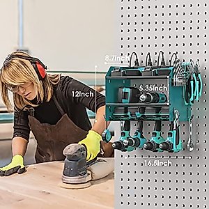 CCCEI Modular Power Tool Organizer Wall Mount with Charging Station. Garage 4 Drill Storage Shelf with Hooks, Screwdriver, Drill Bit Heavy Duty Rack, Tool Battery Holder Built in 8 Outlet Power Strip.