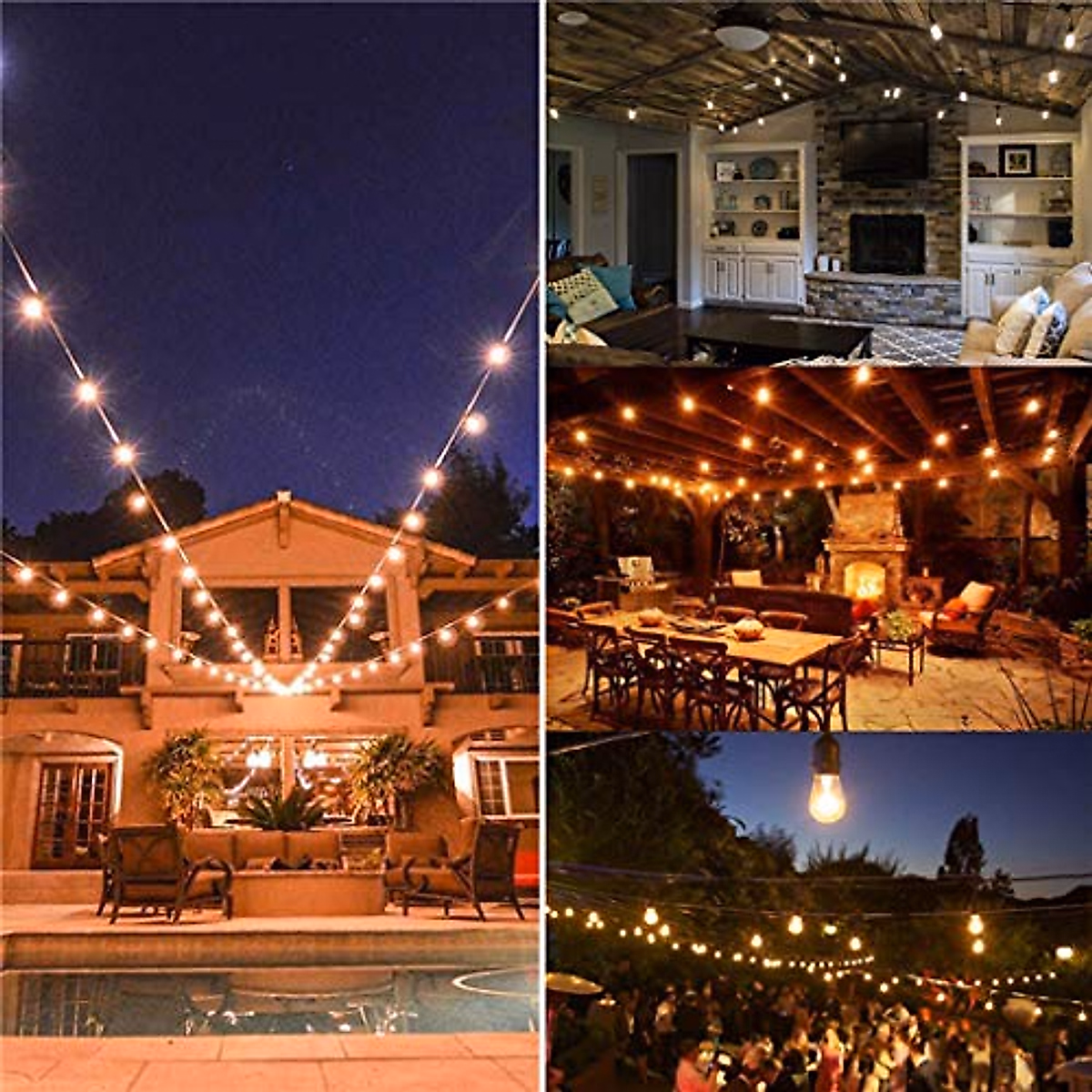 FRIDEKO HOME Waterproof Outdoor String Lights - 12Ft Commercial Grade Patio Lights Heavy Duty Light String Hanging Lights Fixture with 11W S14 Bulbs for Deckyard Garden Porch Party Decor