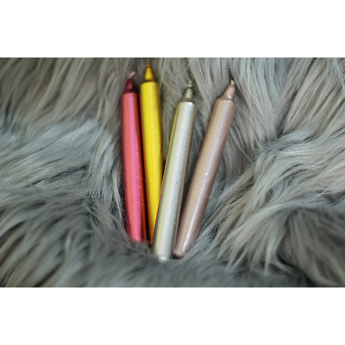 Chime Spell Candles - Metallic Gold Silver Altar Chime Candles, Shiny Candle Set, Elemental Spell Work, Metallic Colored 4" Spell Candles, Rose Gold Red Foil