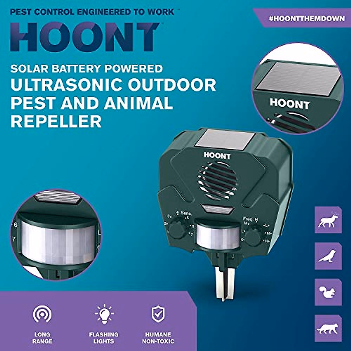 Hoont Advanced Motion Activated Solar Powered Ultrasonic with Flashing Strobe O, Green