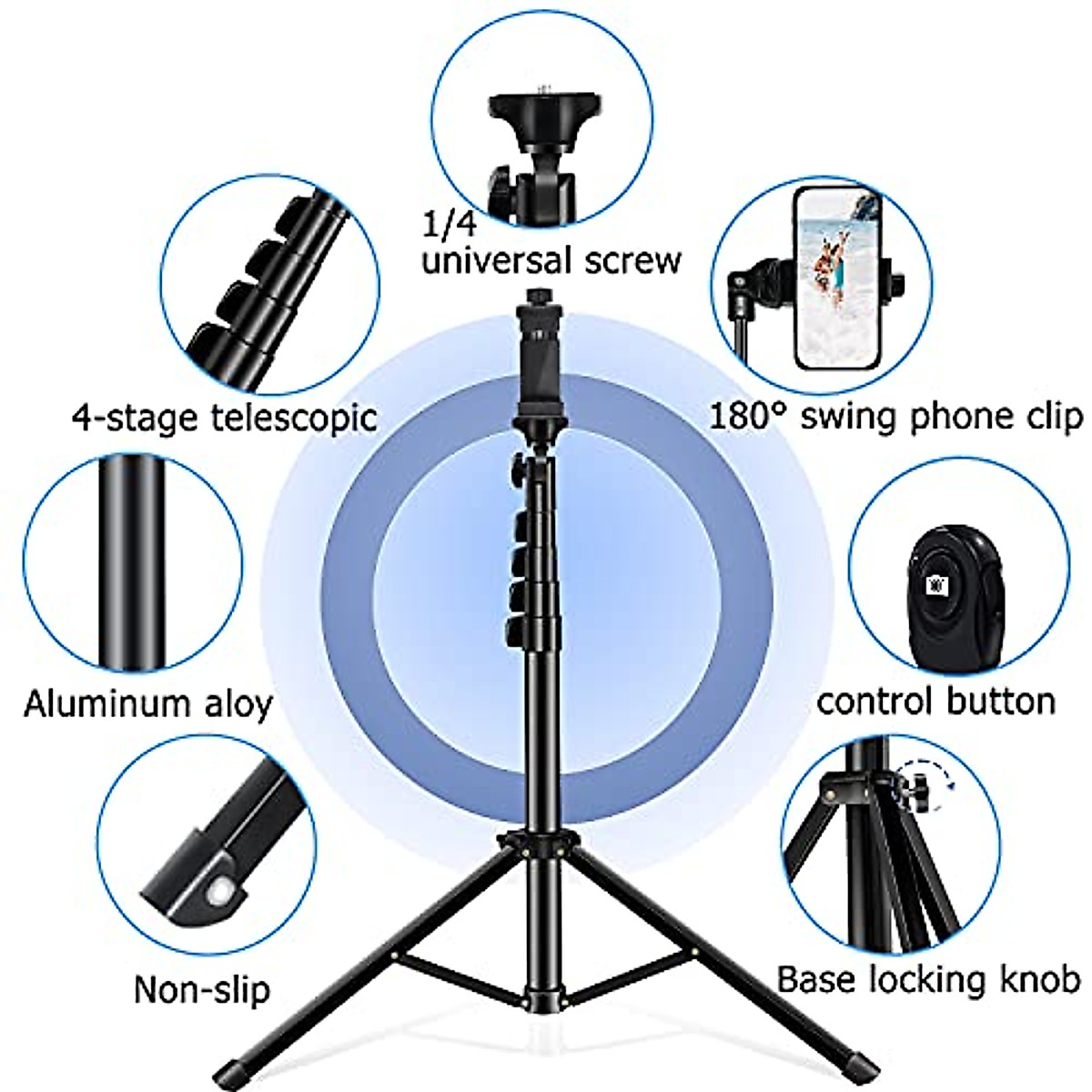 Selfie Stick Tripod, 64 inch Extendable Tripod Stand Phone Tripod Camera Tripod Wireless Remote Shutter Compatible with iPhone 13 12 11 pro Xs Max Xr,Android/Cameras