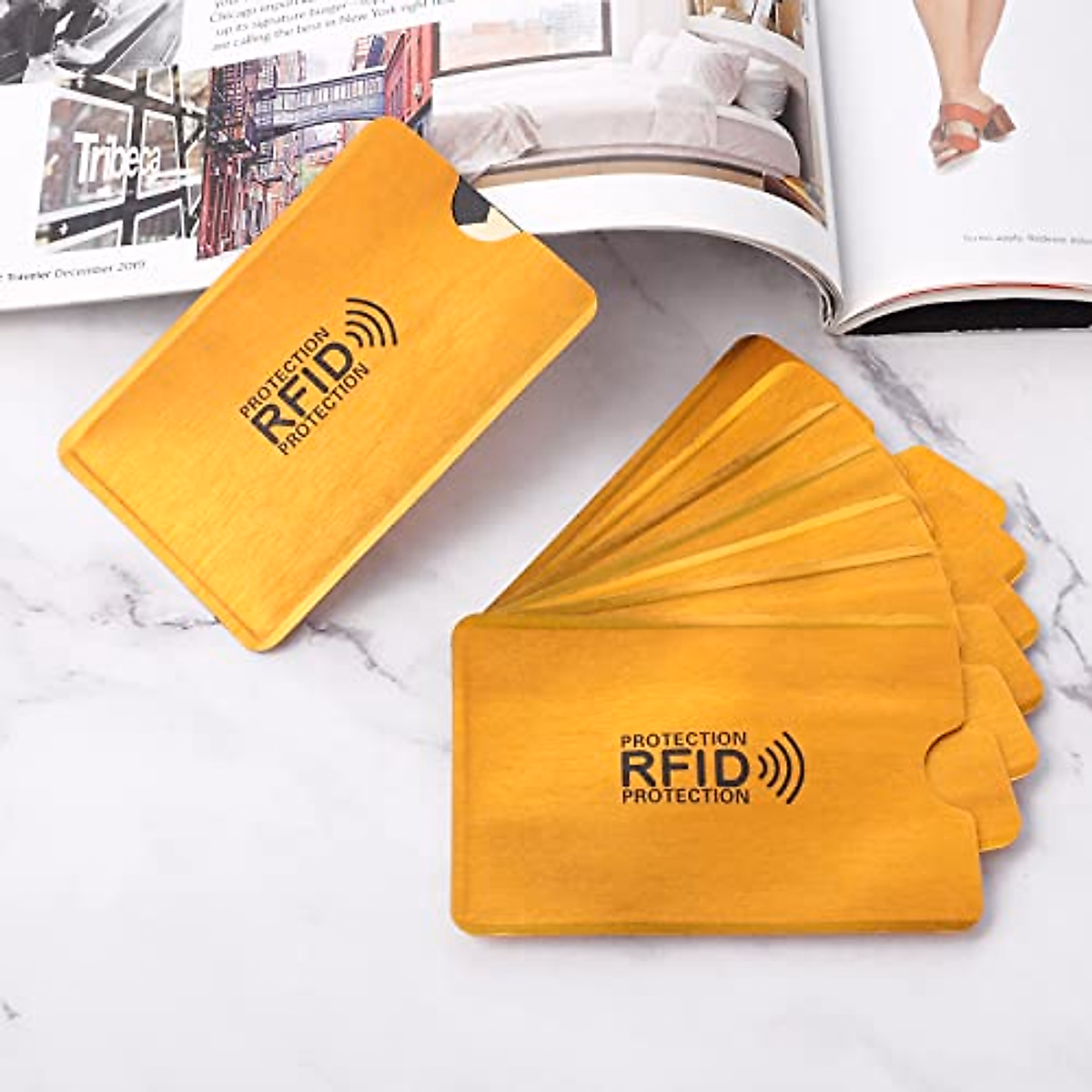 TIESOME RFID Card Holder, 10 pcs RFID Blocking Sleeves Waterproof Credit Card Sleeves Set RFID Identity Card Protector Secure Sleeve Portable Durable RFID Card Sleeves for Women Men Wallet(gold)