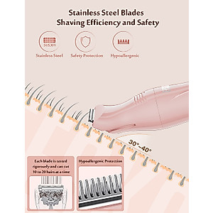 EESKA Bikini Trimmer for Women, 3 in 1 Cordless Electric Shaver Clipper IPX7 Waterproof Wet & Dry Use Lady Razor Groomer for Legs, Arms & Bikini with Painless Facial Hair Removal Eyebrow Trimmer