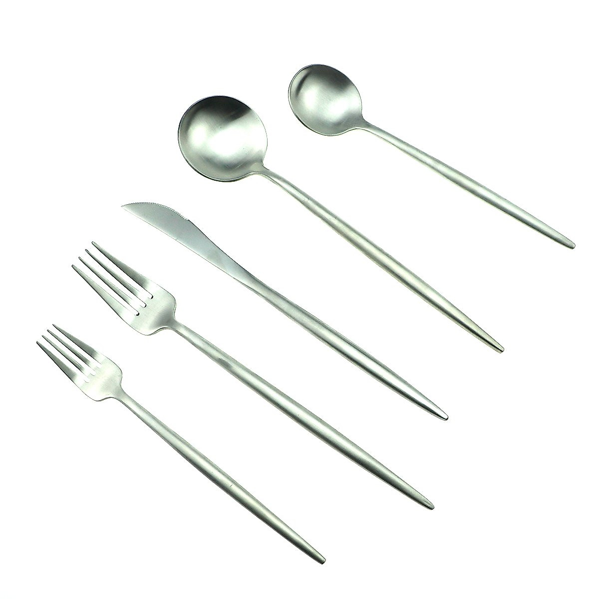 JASHII 18/10 Stainless Steel 20-Piece Matte Silver Flatware Set,Dinner Knife Fork Salad Fork Dessert Spoon, Service for 4, Luxury Silverware Cutlery Utensil Sets