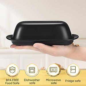 Hekeieon Butter Dish with Lid, Butter Keeper, Easy Scoop,Butter Container Holds for East/West Coast Butter, Dishwasher Safe (Black)