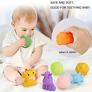 Coolle Baby Blocks Sensory Balls Toy 6 to 12 Months Montessori Learning Toys Soft Building Block Bath Toys for Babies Toddlers Infant 9 18 Month 1 2 3 4 Year Old Boy Girl Squeaks