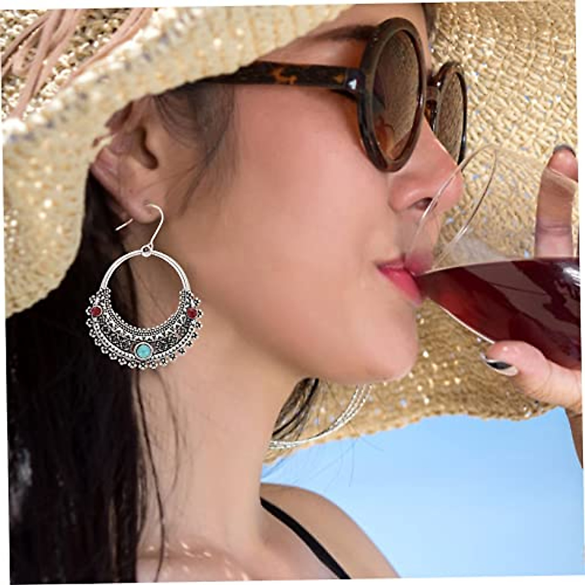 Abaodam 4 Pairs Turquoise Earrings Funky Earrings Earring Hoops for Women Earrings for Women Hoops Turquoise Jewelry Ladies Jewelry Fashion Jewelry Bohemian Miss Metal Body Accessories