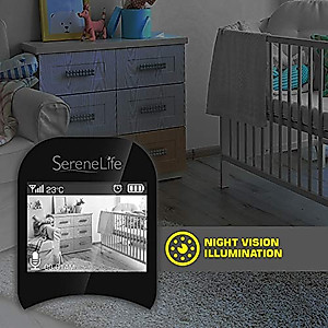 SereneLife Video Baby Monitor Long Range - Upgraded 850’ Wireless Range Camera, Night Vision, Temperature Monitoring and Portable 2” Color Screen - Serenelife SLBCAM11 (Grey)