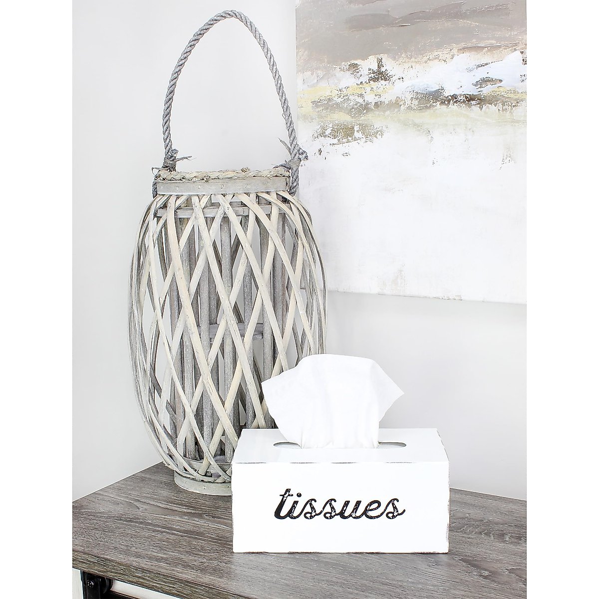 AuldHome Design White Rectangular Tissue Box, Rustic-Style Distressed Enamelware Oblong Tissue Cover Holder