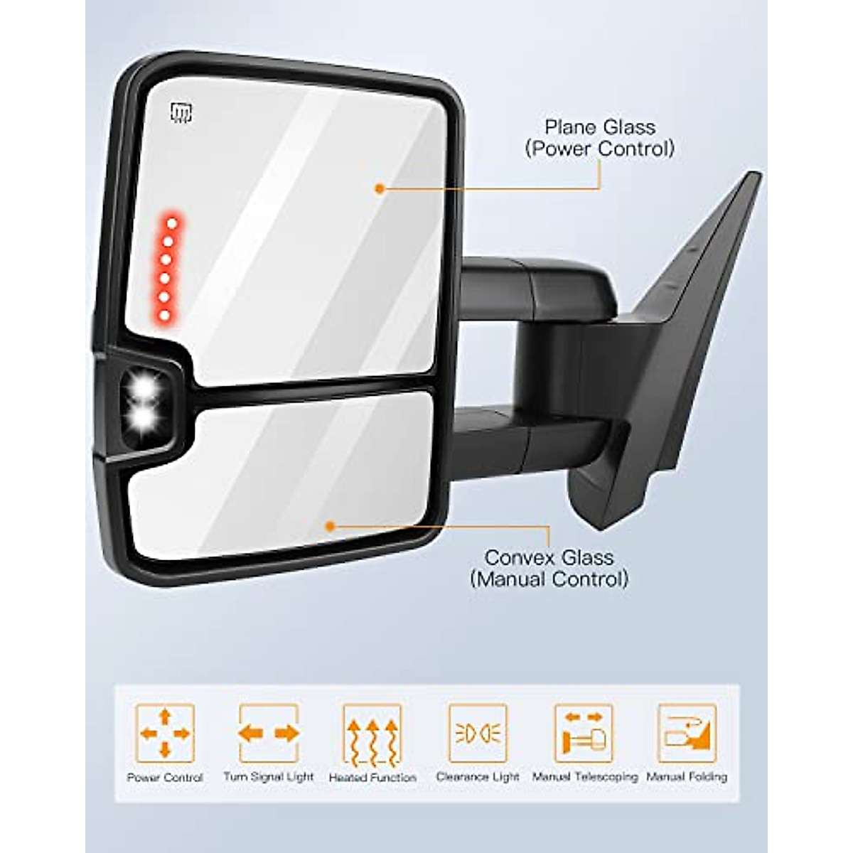 ITOPUP Towing Mirrors Fit for 2007-2013 for Chevy Silverado for GMC Sierra Tow Mirrors with Power Heated Turn Signal Light Width Light 1 Pair of Mirrors Left Side and Right Side Black